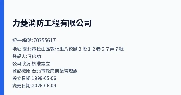 力菱消防工程有限公司的照片-統編 70355617(臺北市) 公司登記資料與營業項目詳細圖表