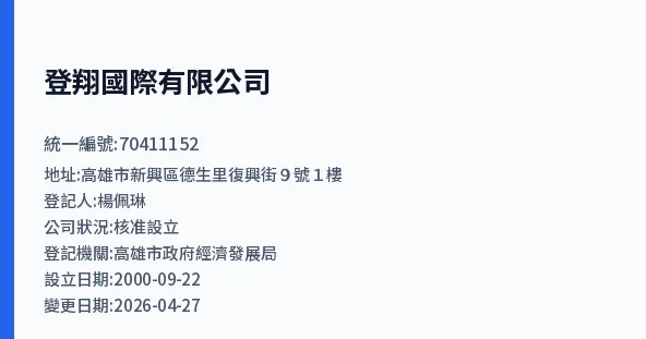 登翔國際有限公司的照片-統編 70411152(高雄市) 公司登記資料與營業項目詳細圖表