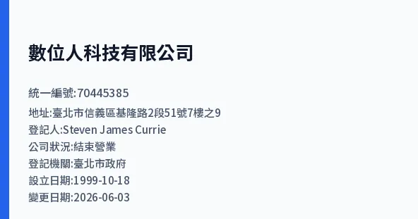 數位人科技有限公司的照片-統編 70445385(臺北市) 公司登記資料與營業項目詳細圖表