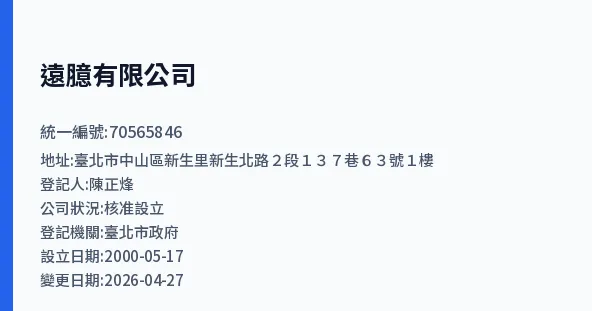 遠臆有限公司的照片-統編 70565846(臺北市) 公司登記資料與營業項目詳細圖表