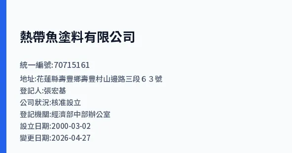 熱帶魚塗料有限公司的照片-統編 70715161(花蓮縣) 公司登記資料與營業項目詳細圖表