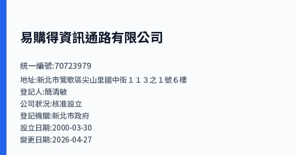 易購得資訊通路有限公司的照片-統編 70723979(新北市) 公司登記資料與營業項目詳細圖表