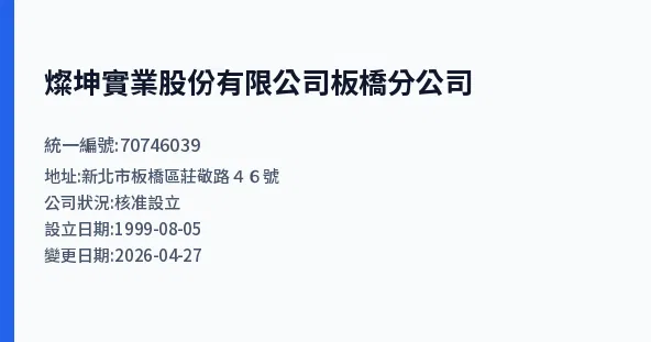 燦坤實業股份有限公司板橋分公司的照片-統編 70746039(新北市) 公司登記資料與營業項目詳細圖表