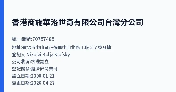 香港商施華洛世奇有限公司台灣分公司的照片-統編 70757485(臺北市) 公司登記資料與營業項目詳細圖表