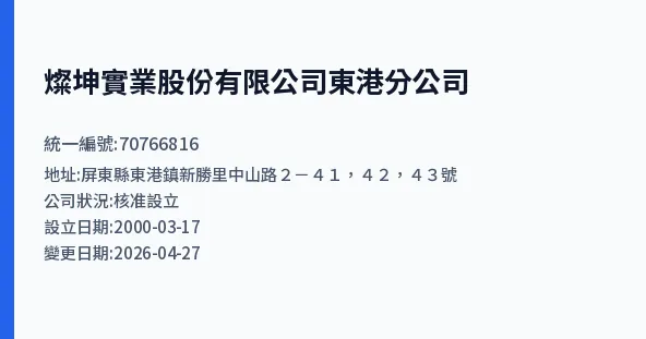 燦坤實業股份有限公司東港分公司的照片-統編 70766816(屏東縣) 公司登記資料與營業項目詳細圖表