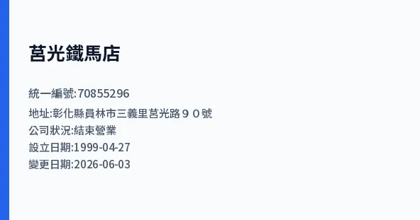 莒光鐵馬店的照片-統編 70855296(彰化縣) 公司登記資料與營業項目詳細圖表