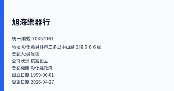 旭海樂器行的照片-統編 70857061(彰化縣) 公司登記資料與營業項目詳細圖表