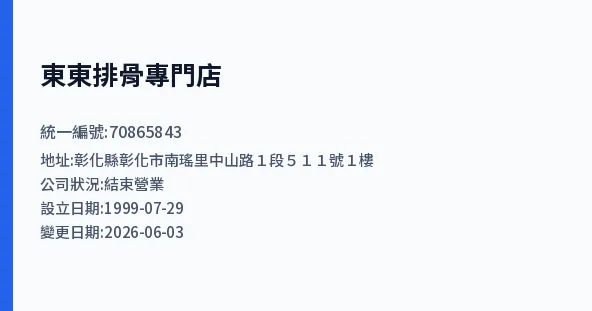 東東排骨專門店的照片-統編 70865843(彰化縣) 公司登記資料與營業項目詳細圖表