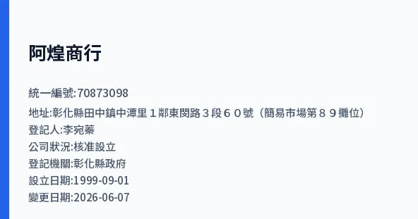 阿煌商行的照片-統編 70873098(彰化縣) 公司登記資料與營業項目詳細圖表