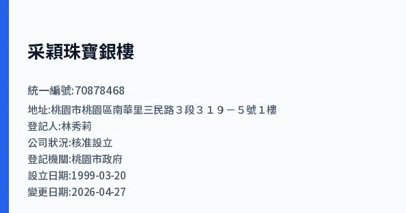 采穎珠寶銀樓的照片-統編 70878468(桃園市) 公司登記資料與營業項目詳細圖表