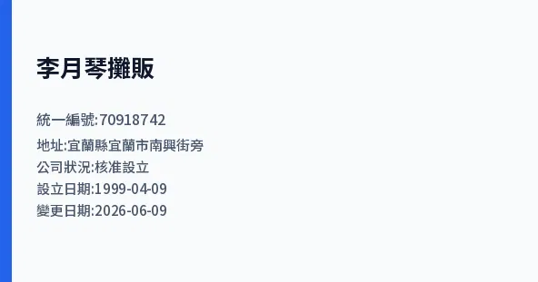 李月琴攤販的照片-統編 70918742(宜蘭縣) 公司登記資料與營業項目詳細圖表