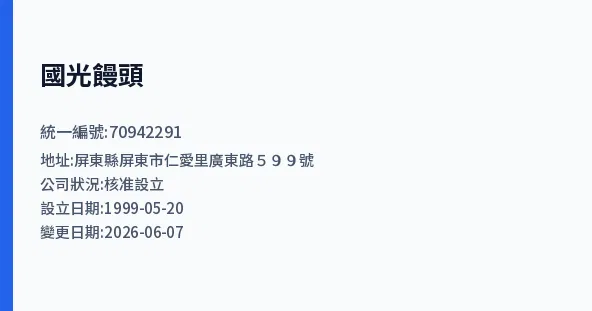 國光饅頭的照片-統編 70942291(屏東縣) 公司登記資料與營業項目詳細圖表