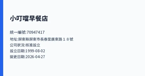 小叮噹早餐店的照片-統編 70947417(屏東縣) 公司登記資料與營業項目詳細圖表