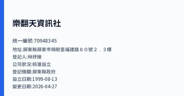 樂翻天資訊社的照片-統編 70948345(屏東縣) 公司登記資料與營業項目詳細圖表