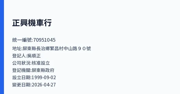 正興機車行的照片-統編 70951045(屏東縣) 公司登記資料與營業項目詳細圖表