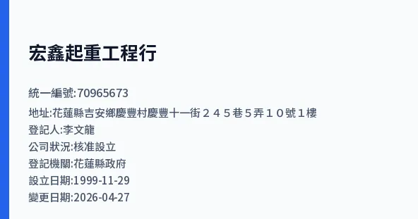 宏鑫起重工程行的照片-統編 70965673(花蓮縣) 公司登記資料與營業項目詳細圖表