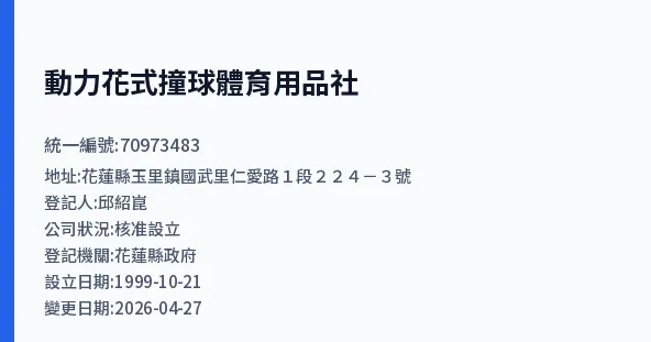 動力花式撞球體育用品社的照片-統編 70973483(花蓮縣) 公司登記資料與營業項目詳細圖表