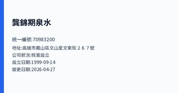 龔錦期泉水的照片-統編 70983200(高雄市) 公司登記資料與營業項目詳細圖表