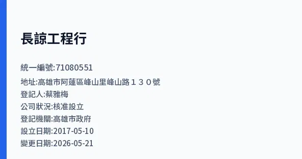 長諒工程行的照片-統編 71080551(高雄市) 公司登記資料與營業項目詳細圖表