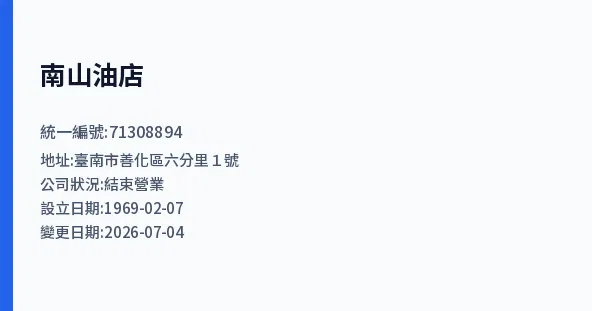 南山油店的照片-統編 71308894(臺南市) 公司登記資料與營業項目詳細圖表