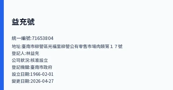 益充號的照片-統編 71653804(臺南市) 公司登記資料與營業項目詳細圖表