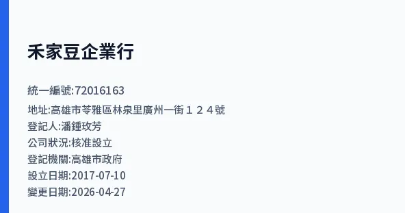 禾家豆企業行的照片-統編 72016163(高雄市) 公司登記資料與營業項目詳細圖表