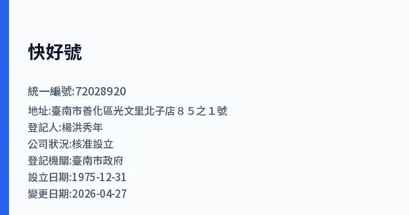 快好號的照片-統編 72028920(臺南市) 公司登記資料與營業項目詳細圖表