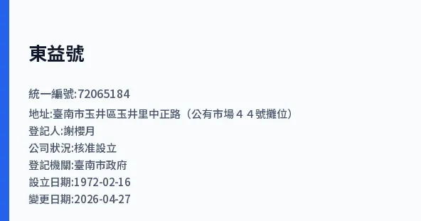 東益號的照片-統編 72065184(臺南市) 公司登記資料與營業項目詳細圖表