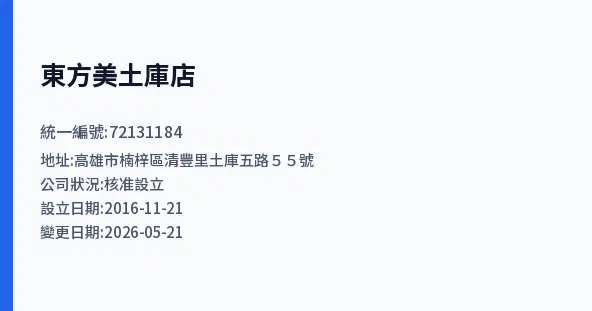 東方美土庫店的照片-統編 72131184(高雄市) 公司登記資料與營業項目詳細圖表