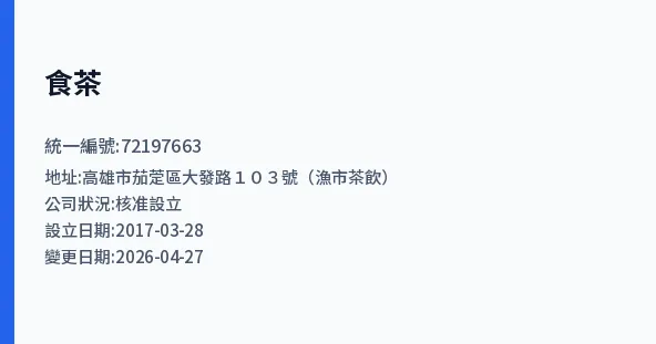食茶的照片-統編 72197663(高雄市) 公司登記資料與營業項目詳細圖表