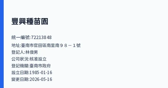 豐興種苗園的照片-統編 72213848(臺南市) 公司登記資料與營業項目詳細圖表