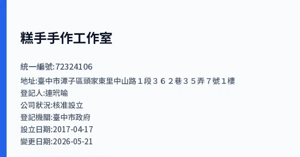 糕手手作工作室的照片-統編 72324106(臺中市) 公司登記資料與營業項目詳細圖表