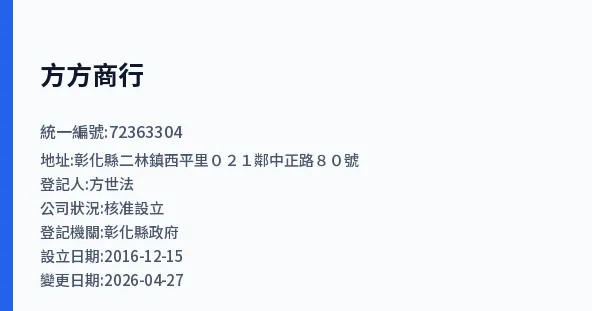 方方商行的照片-統編 72363304(彰化縣) 公司登記資料與營業項目詳細圖表