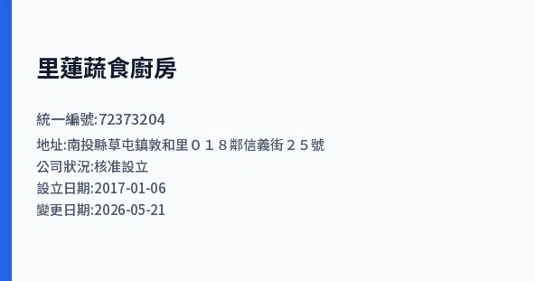 里蓮蔬食廚房的照片-統編 72373204(南投縣) 公司登記資料與營業項目詳細圖表