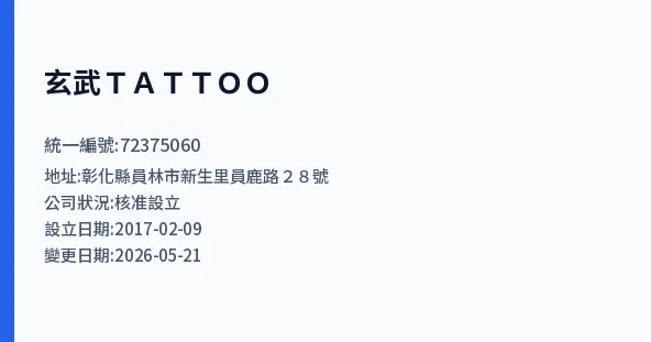 玄武TATTOO的照片-統編 72375060(彰化縣) 公司登記資料與營業項目詳細圖表