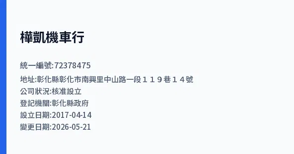 樺凱機車行的照片-統編 72378475(彰化縣) 公司登記資料與營業項目詳細圖表