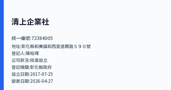 清上企業社的照片-統編 72384005(彰化縣) 公司登記資料與營業項目詳細圖表