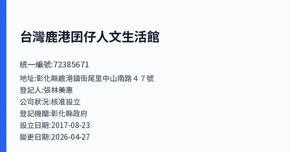 台灣鹿港囝仔人文生活館的照片-統編 72385671(彰化縣) 公司登記資料與營業項目詳細圖表