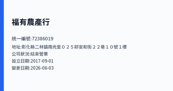 福有農產行的照片-統編 72386019(彰化縣) 公司登記資料與營業項目詳細圖表