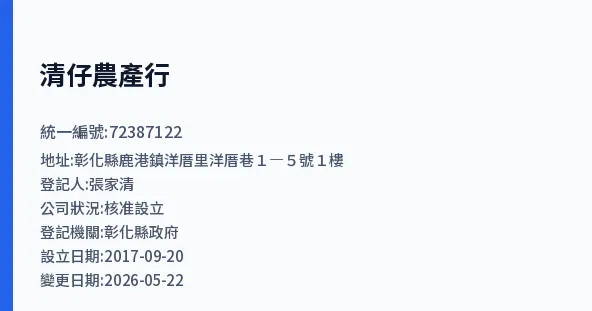 清仔農產行的照片-統編 72387122(彰化縣) 公司登記資料與營業項目詳細圖表