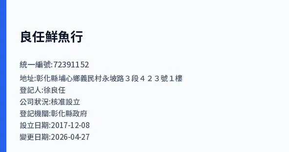 良任鮮魚行的照片-統編 72391152(彰化縣) 公司登記資料與營業項目詳細圖表
