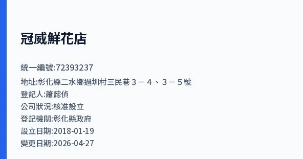 冠威鮮花店的照片-統編 72393237(彰化縣) 公司登記資料與營業項目詳細圖表
