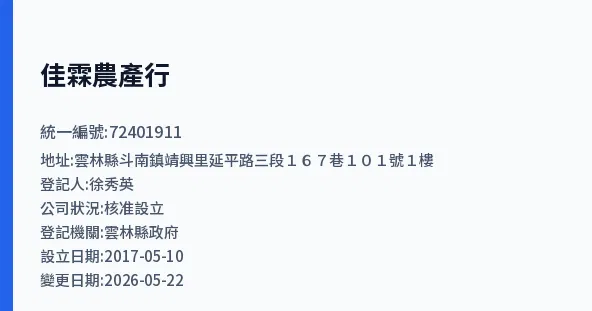 佳霖農產行的照片-統編 72401911(雲林縣) 公司登記資料與營業項目詳細圖表