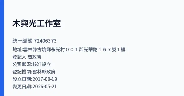 木與光工作室的照片-統編 72406373(雲林縣) 公司登記資料與營業項目詳細圖表
