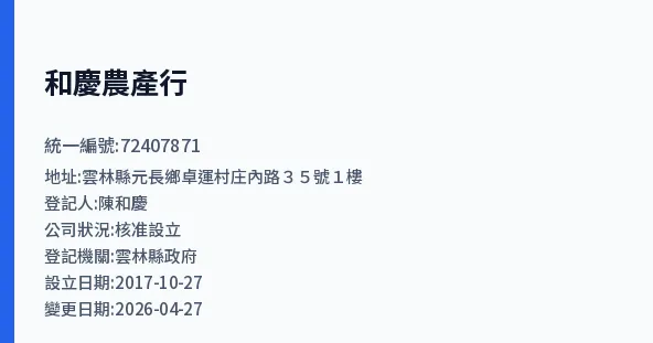和慶農產行的照片-統編 72407871(雲林縣) 公司登記資料與營業項目詳細圖表