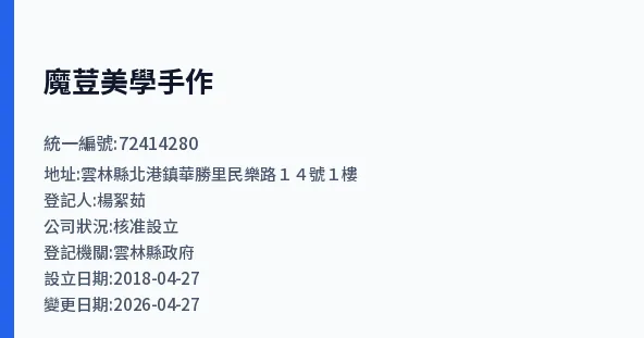 魔荳美學手作的照片-統編 72414280(雲林縣) 公司登記資料與營業項目詳細圖表