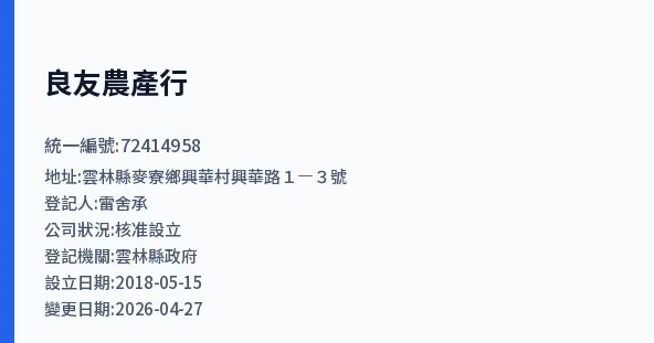 良友農產行的照片-統編 72414958(雲林縣) 公司登記資料與營業項目詳細圖表