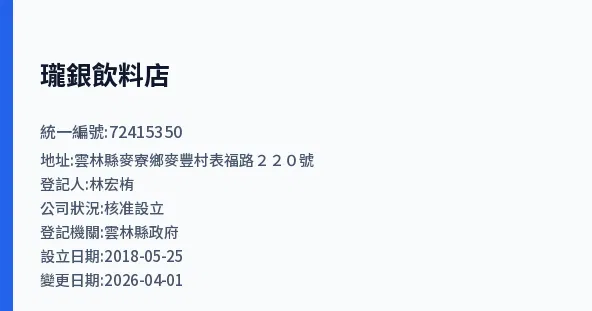 瓏銀飲料店的照片-統編 72415350(雲林縣) 公司登記資料與營業項目詳細圖表