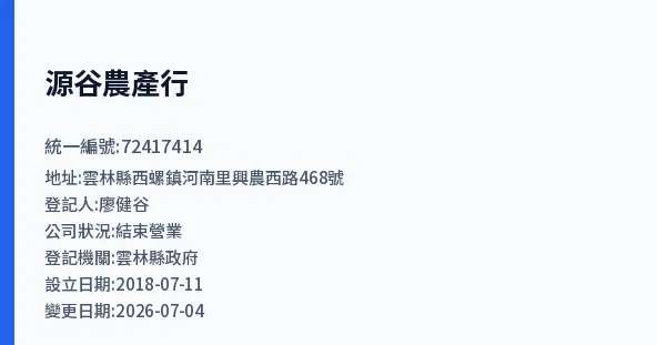 源谷農產行的照片-統編 72417414(雲林縣) 公司登記資料與營業項目詳細圖表