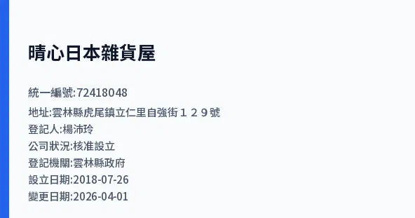 晴心日本雜貨屋的照片-統編 72418048(雲林縣) 公司登記資料與營業項目詳細圖表